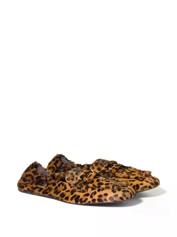 Miu Miu Leopard Print Calf Leather Penny Strap Loafers - Brown