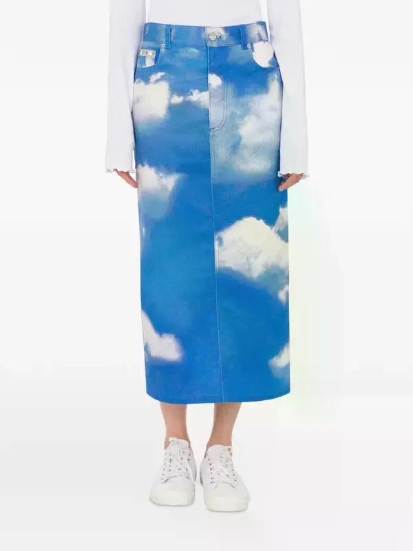 Moschino Cloud-print Cotton Blend Five-pocket Midi Skirt