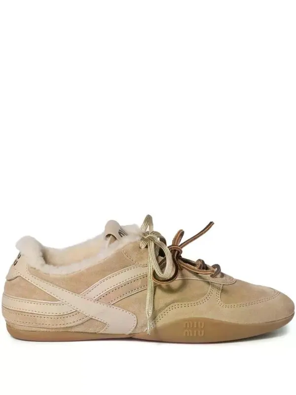 Miu Miu Gymnasium Suede And Shearling Sneakers