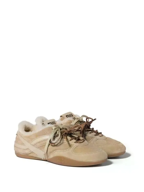 Miu Miu Gymnasium Suede And Shearling Sneakers