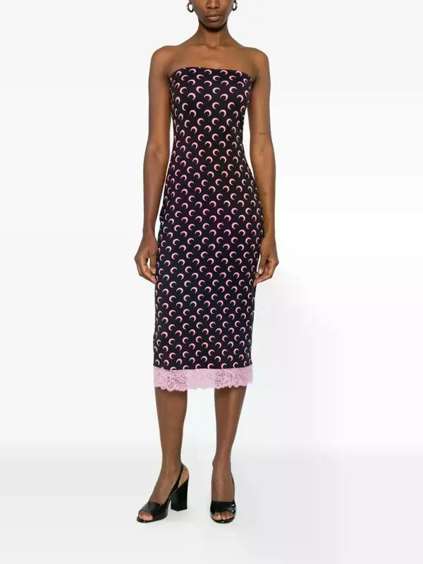MARINE SERRE Moon-print Lace-trim Midi Dress