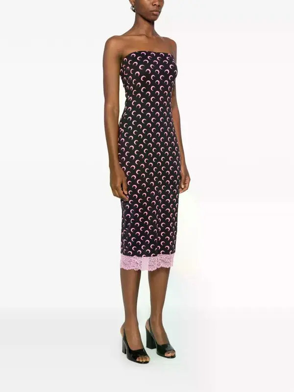 MARINE SERRE Moon-print Lace-trim Midi Dress