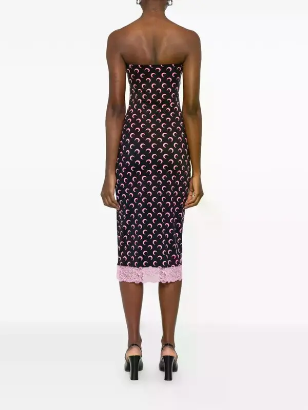 MARINE SERRE Moon-print Lace-trim Midi Dress