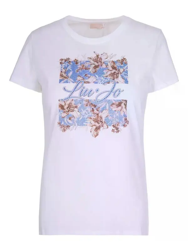 Liu Jo Floral Print T-shirt With Gemstone Appliqu