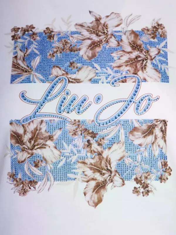 Liu Jo Floral Print T-shirt With Gemstone Appliqu