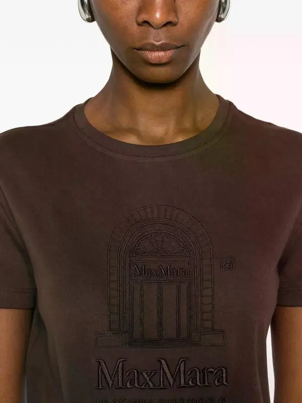 Max Mara Logo Embroidered T-shirt - Brown