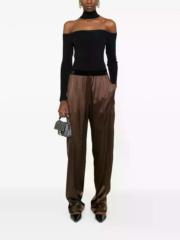 TOM FORD Logo-embroidered Trousers - Brown