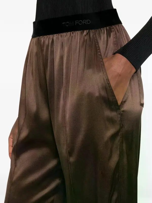 TOM FORD Logo-embroidered Trousers - Brown