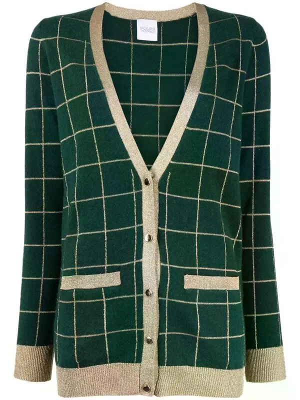 MADELEINE THOMPSON Check Pattern V-neck Cardigan