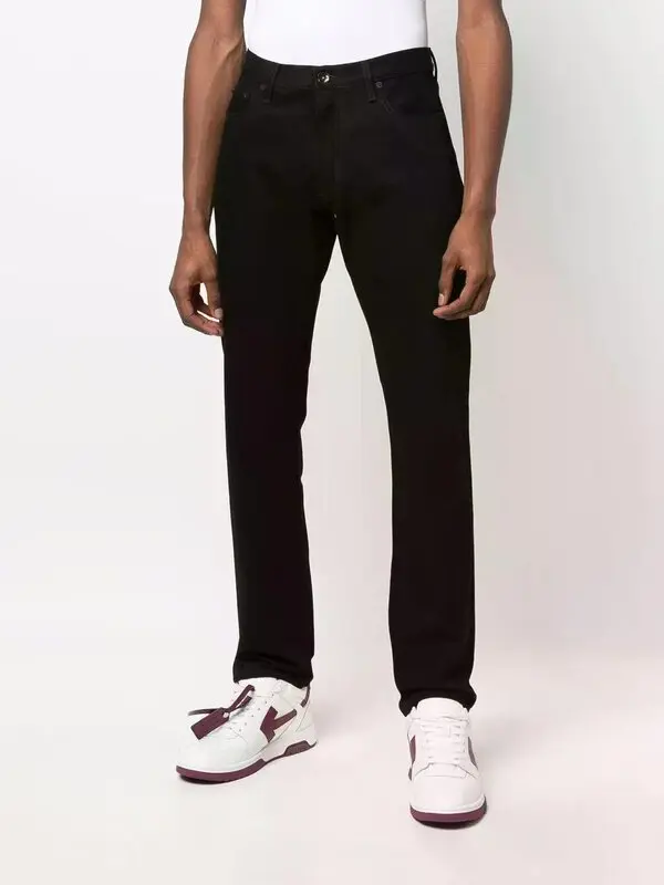 Off-White Slim Fit Jeans With Diagonal Stripe Print - Black
