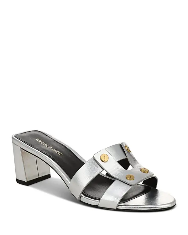 Veronica Beard Via Studded Block Heel Slides - Silver