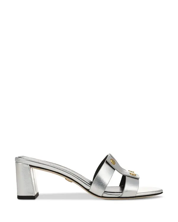 Veronica Beard Via Studded Block Heel Slides - Silver