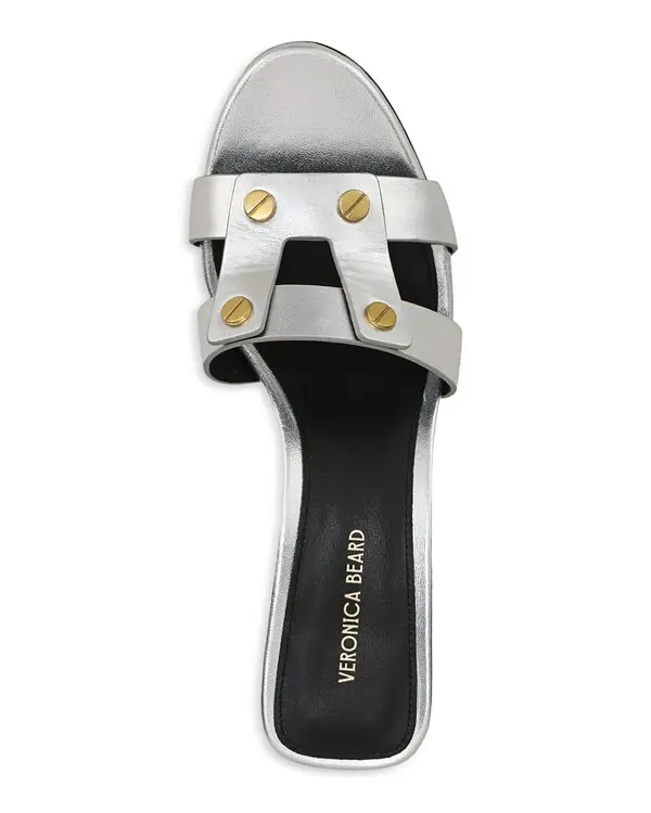 Veronica Beard Via Studded Block Heel Slides - Silver
