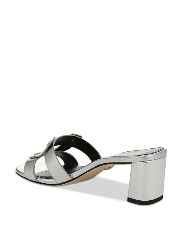 Veronica Beard Via Studded Block Heel Slides - Silver