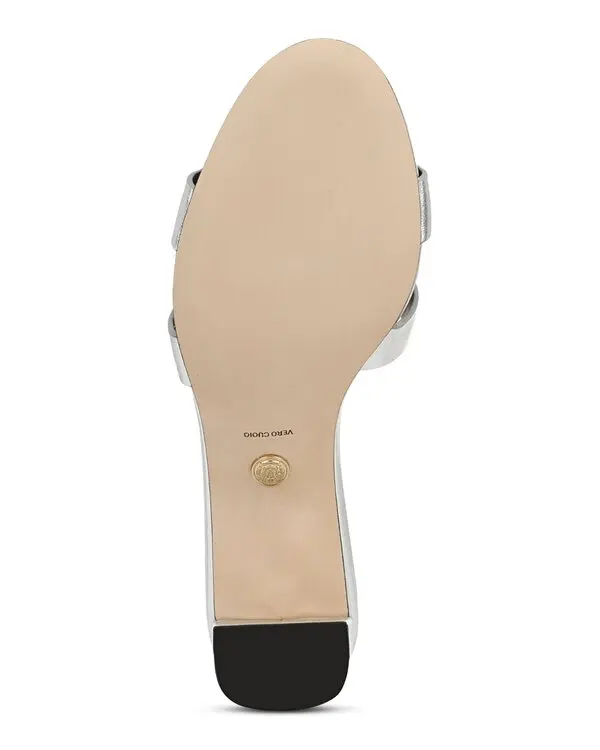 Veronica Beard Via Studded Block Heel Slides - Silver