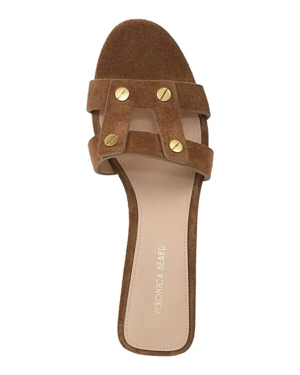 Veronica Beard Via Studded Slide Sandals - Chestnut