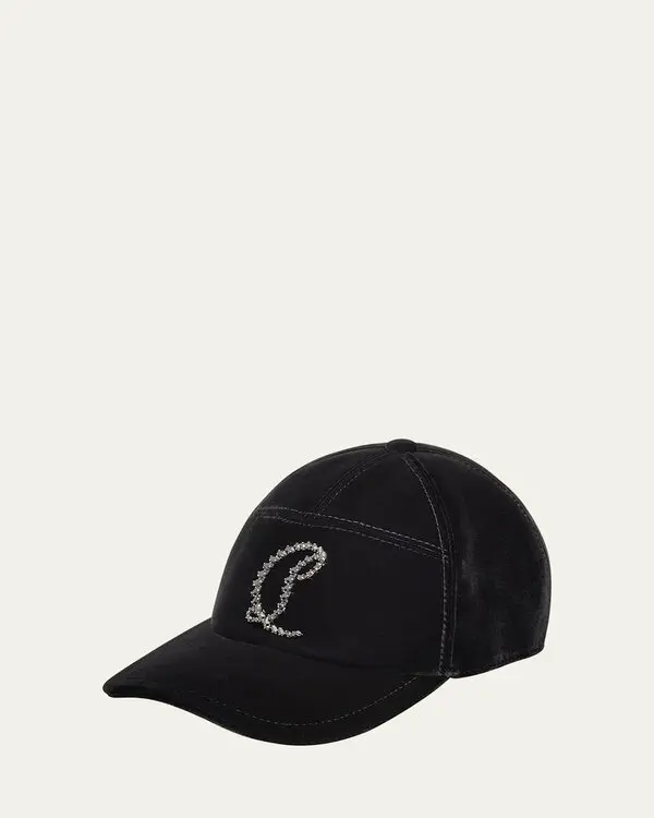 CHRISTIAN LOUBOUTIN Mooncrest Rhinestone Velvet Baseball Cap - Black Jet