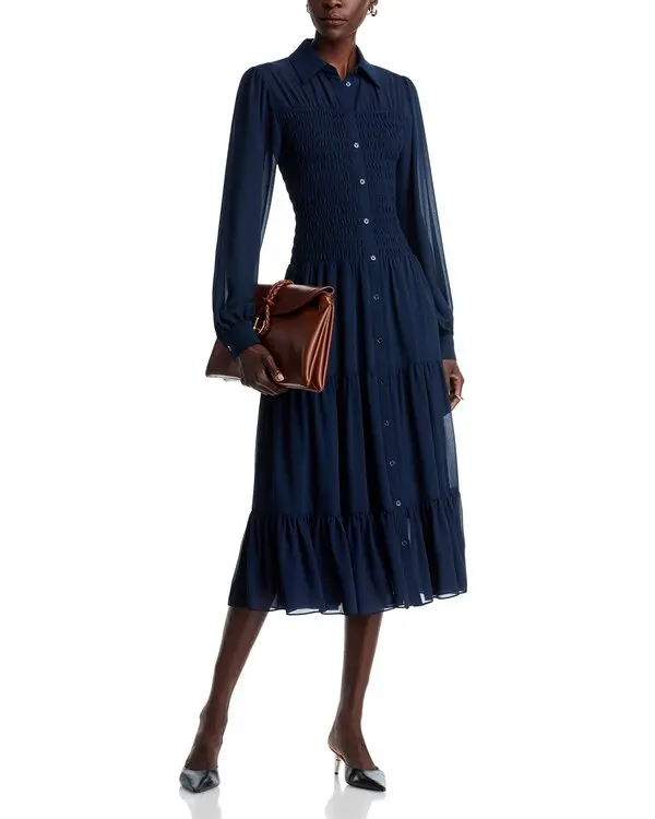 Michael Kors Smocked Shirtdress - Midnight Blue