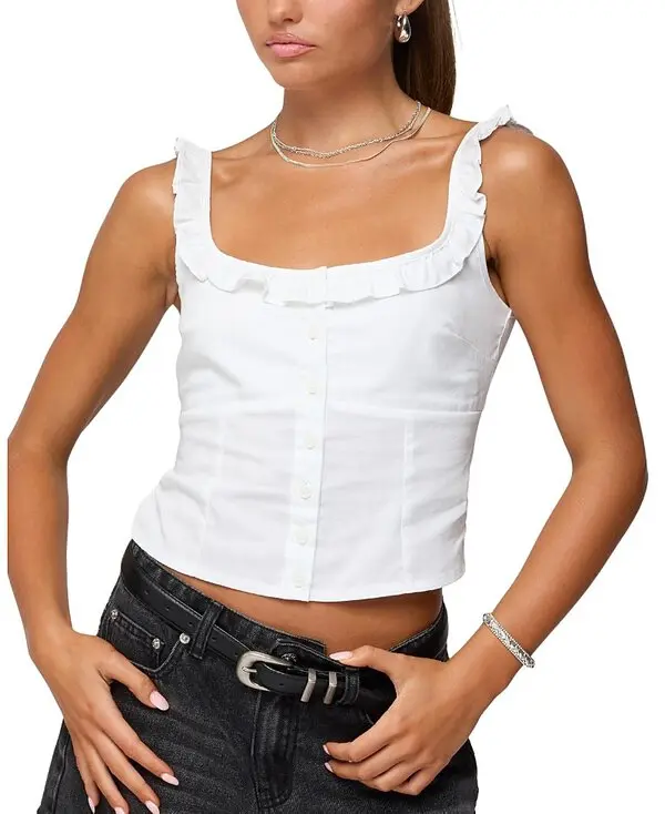 EDIKTED Noga Ruffle Woven Button-up Top