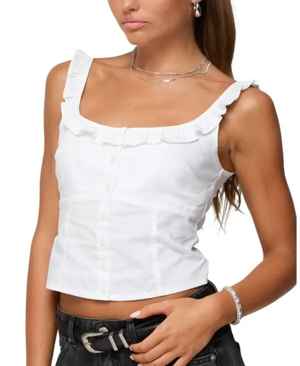 EDIKTED Noga Ruffle Woven Button-up Top
