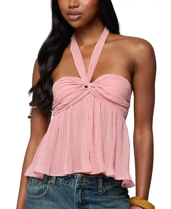 EDIKTED Pleated Chiffon Babydoll Halter Top