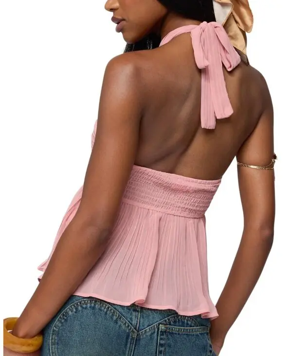 EDIKTED Pleated Chiffon Babydoll Halter Top