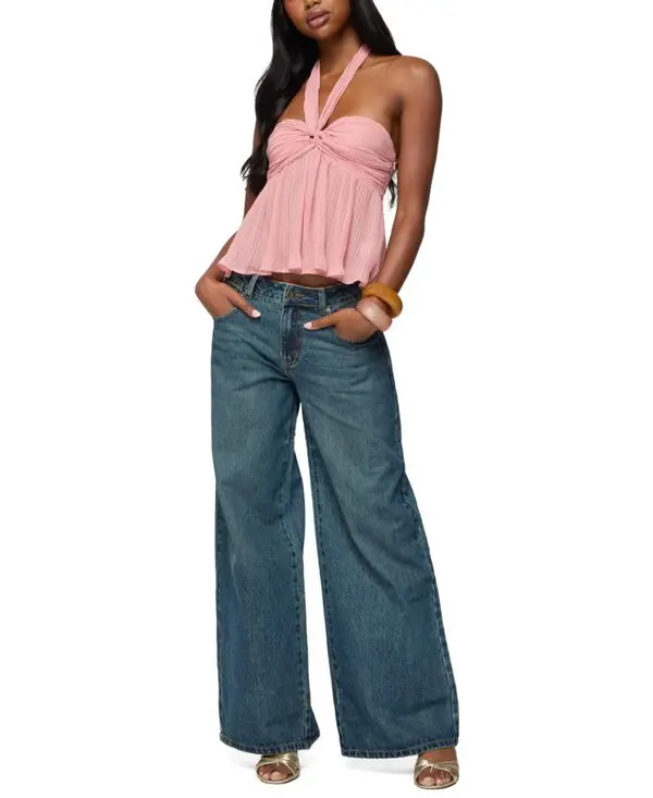EDIKTED Pleated Chiffon Babydoll Halter Top