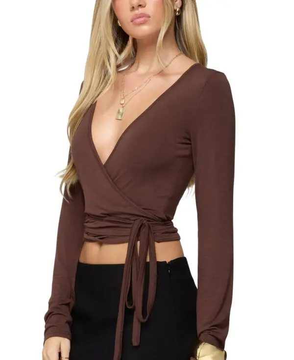 EDIKTED Malenna Wrap Top - Brown