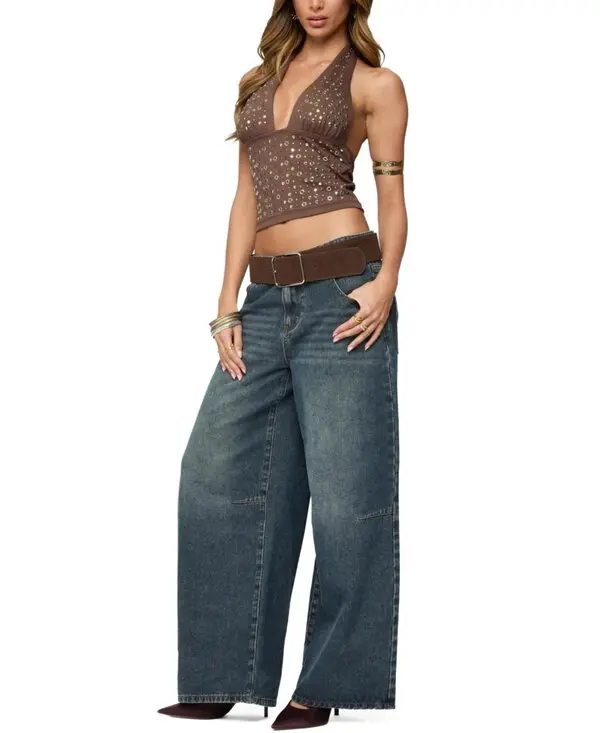 EDIKTED Stud And Grommet Halter Top