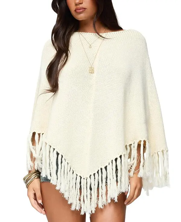 EDIKTED Fringe Knit Poncho