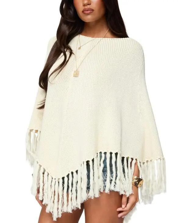 EDIKTED Fringe Knit Poncho