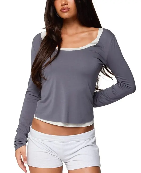 EDIKTED Orella Contrast Layered Long Sleeve Top