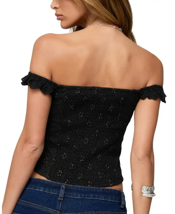 EDIKTED Eyelet Off-shoulder Top - Black