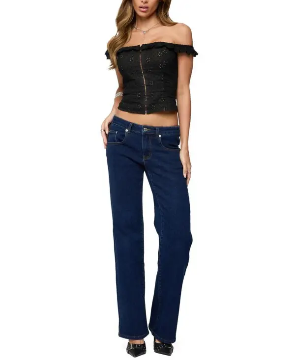 EDIKTED Eyelet Off-shoulder Top - Black