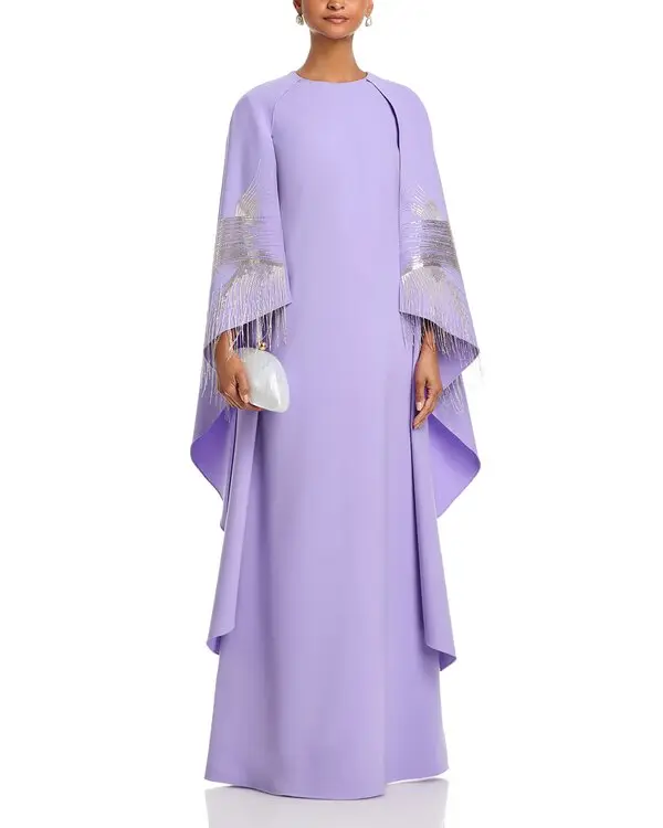 Oscar De La Renta Long Sleeve Cape Gown