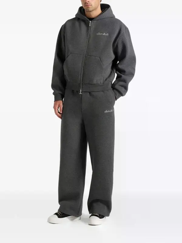 Manière De Voir Logo-embroidered Charcoal Wide-leg Track Pants