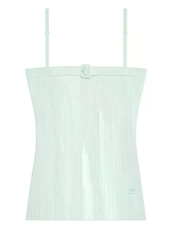 COURREGES Ribbed-knit Top With Buckle Detail - Green
