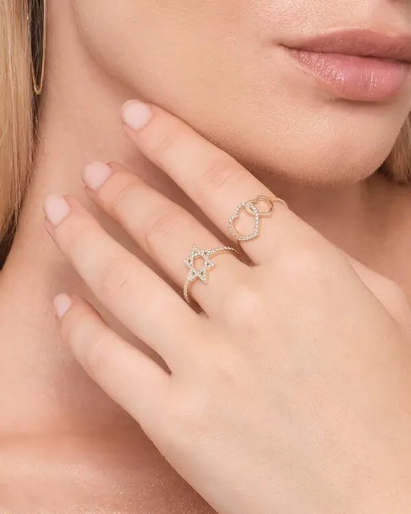 Lana Jewelry Double Heart Diamond Ring - Gold