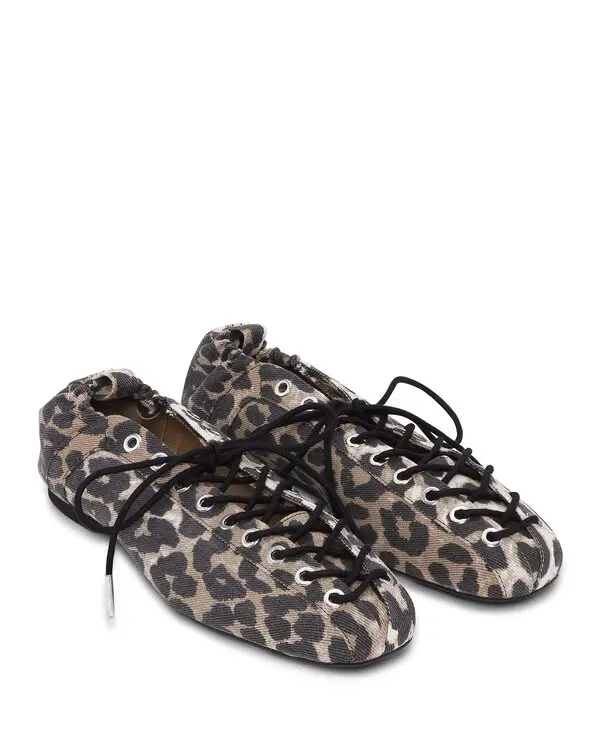 GANNI Lace-up Ballet Flats - Leopard