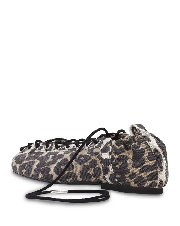 GANNI Lace-up Ballet Flats - Leopard