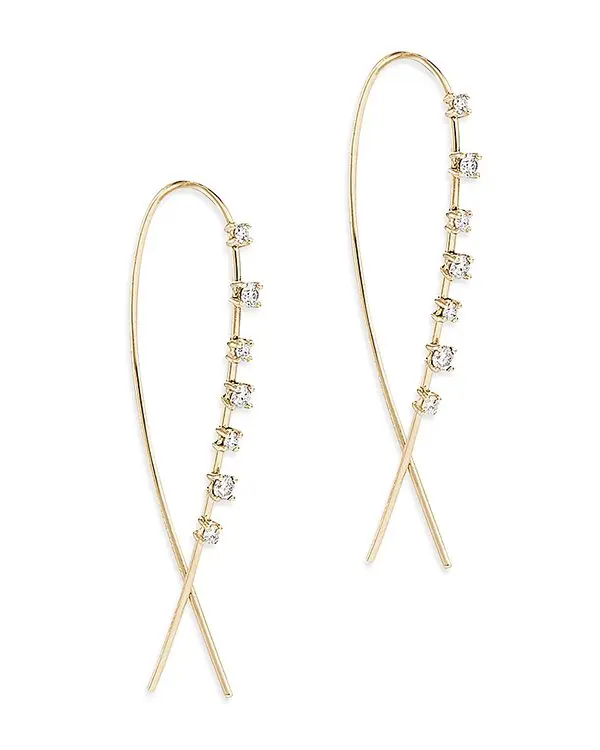 Lana Jewelry 14k Yellow Diamond Upside Down Hoop Threader Earrings - Gold