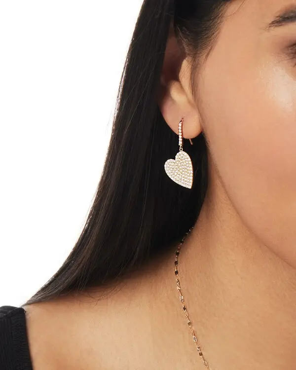 Lana Jewelry 14k Yellow Diamond Pave Heart Dangle Drop Earrings