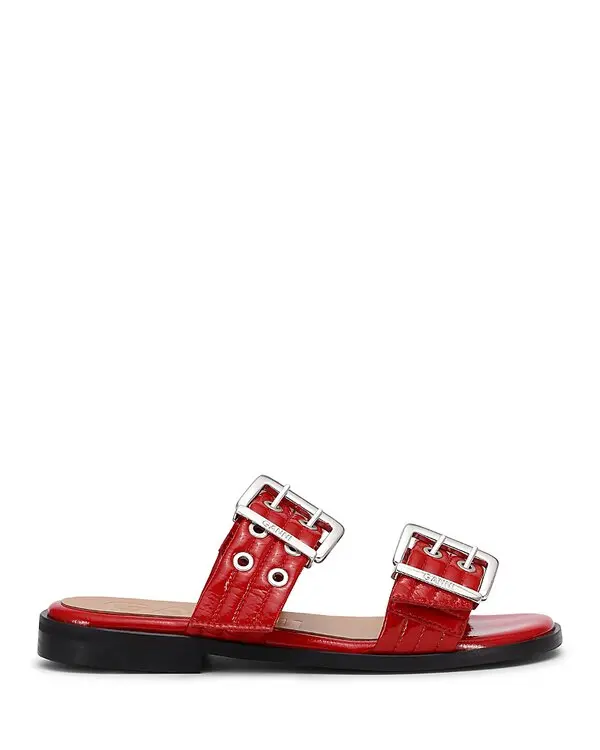 GANNI Buckled Slide Sandals - Racing Red