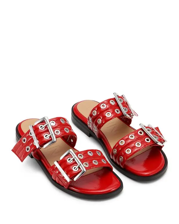 GANNI Buckled Slide Sandals - Racing Red