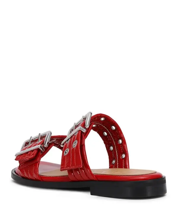 GANNI Buckled Slide Sandals - Racing Red
