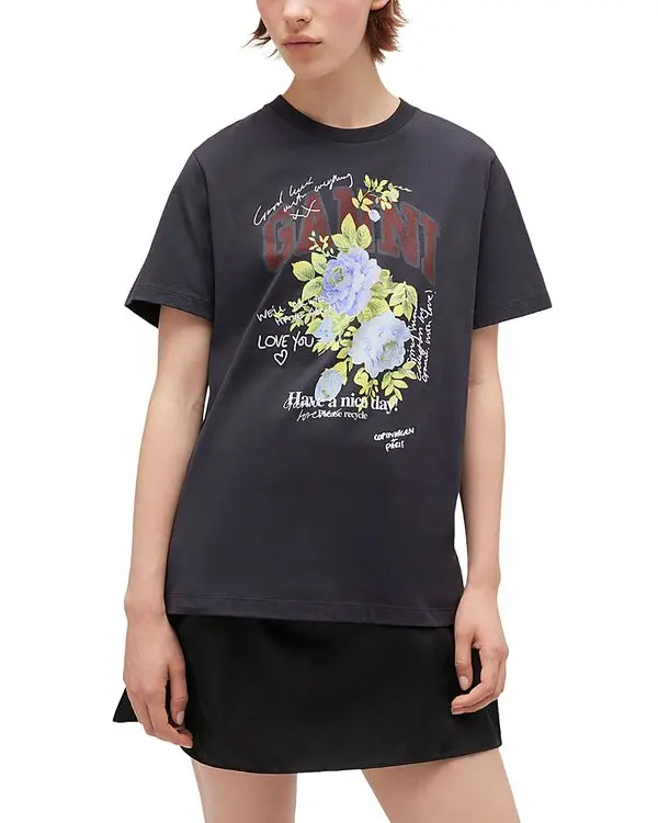 GANNI Rose Logo Graphic Tee - Phantom
