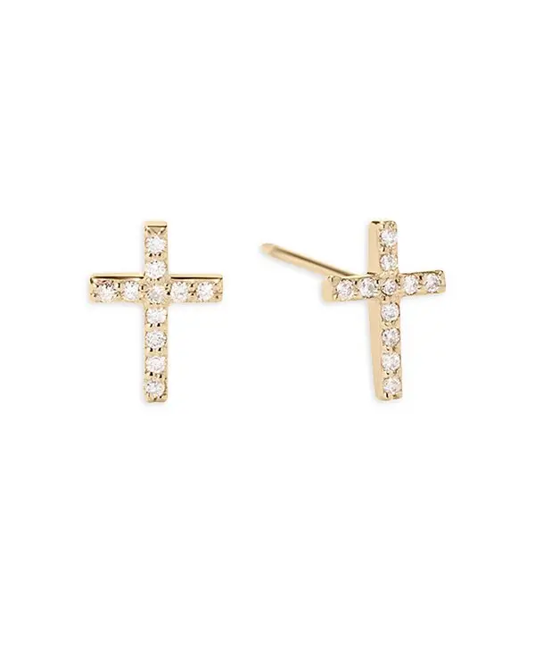 Lana Jewelry 14k Yellow Diamond Cross Stud Earrings - Gold
