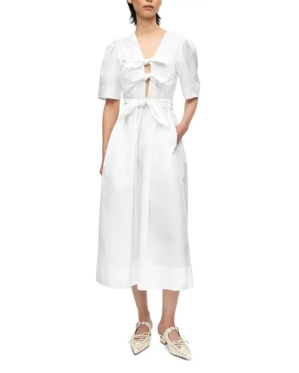 GANNI Stretch Cotton Midi Dress - Bright White