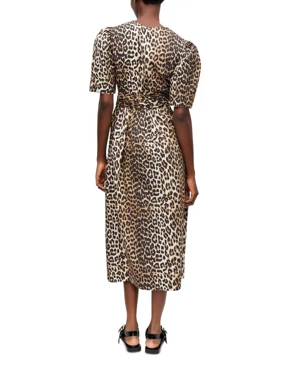 GANNI Printed Cotton Tie Strap Midi Dress