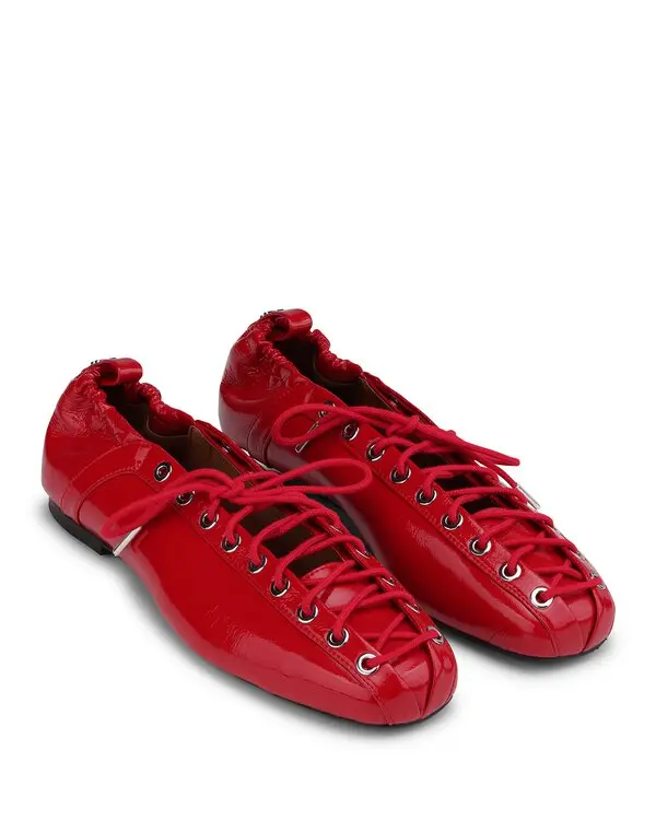 GANNI Eyelets Lace-up Ballerina Flats - Racing Red